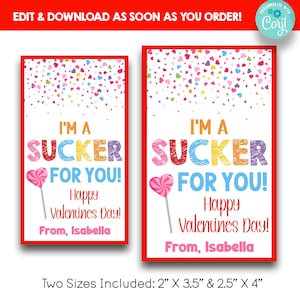 EDITABLE I'm a Sucker for You Valentine's Day Treat Tags | Candy ...