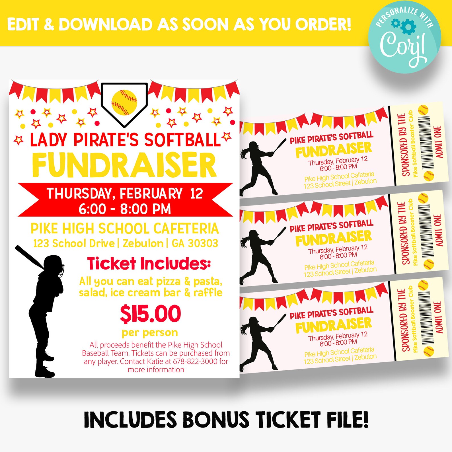 EDITABLE Softball Fundraisier Flyer Softball Fundraising - Etsy