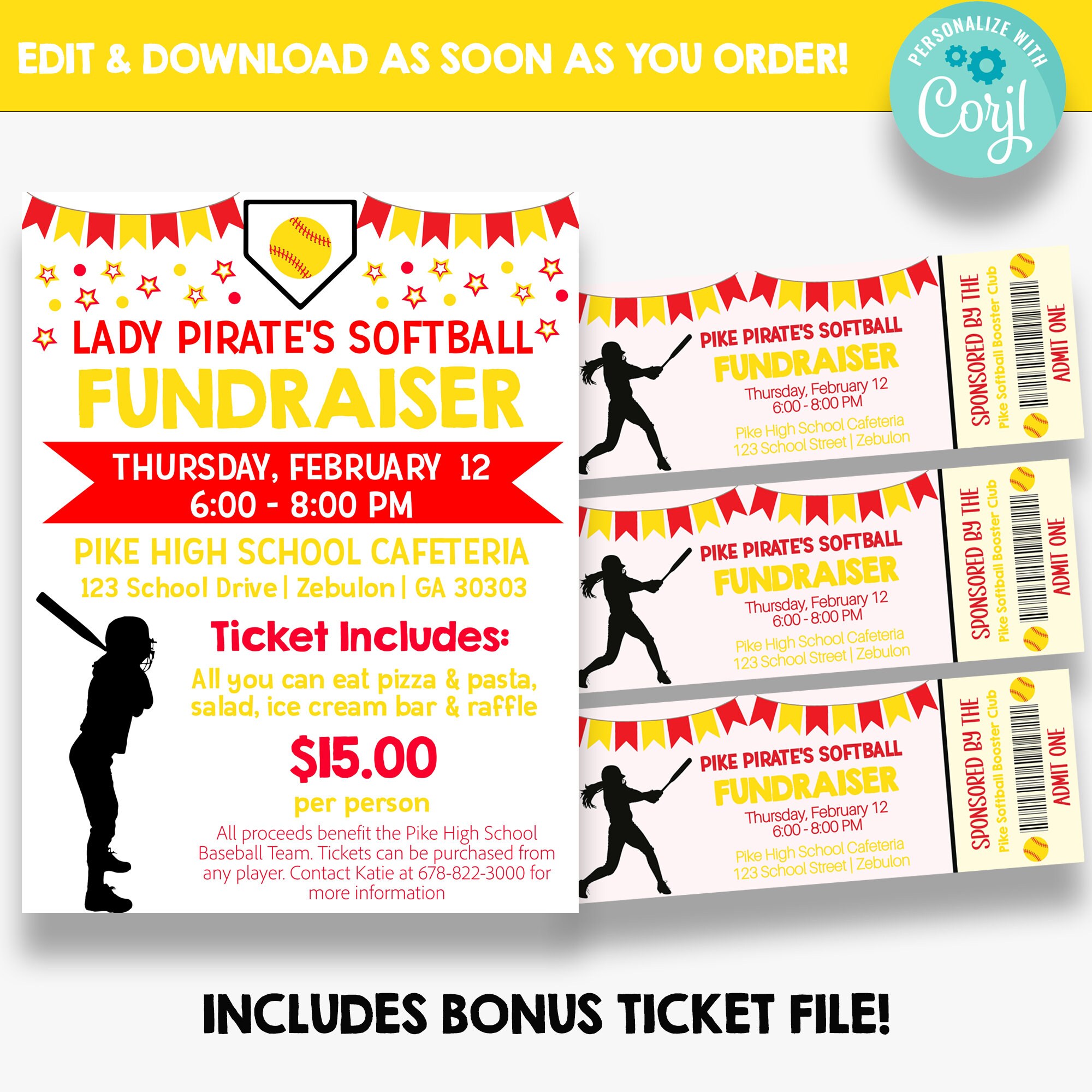 EDITABLE Softball Fundraisier Flyer | Softball Fundraising Dinner Flyer ...