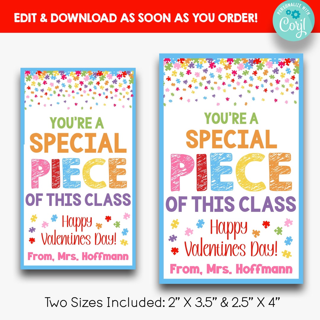 EDITABLE You're an Important Piece of This Class Valentine's Day Treat ...