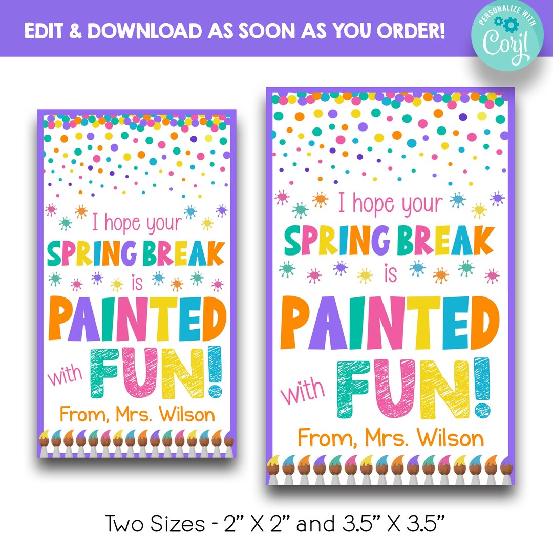 EDITABLE Painted With Fun Spring Break Treat Tags | Class Party Favor ...