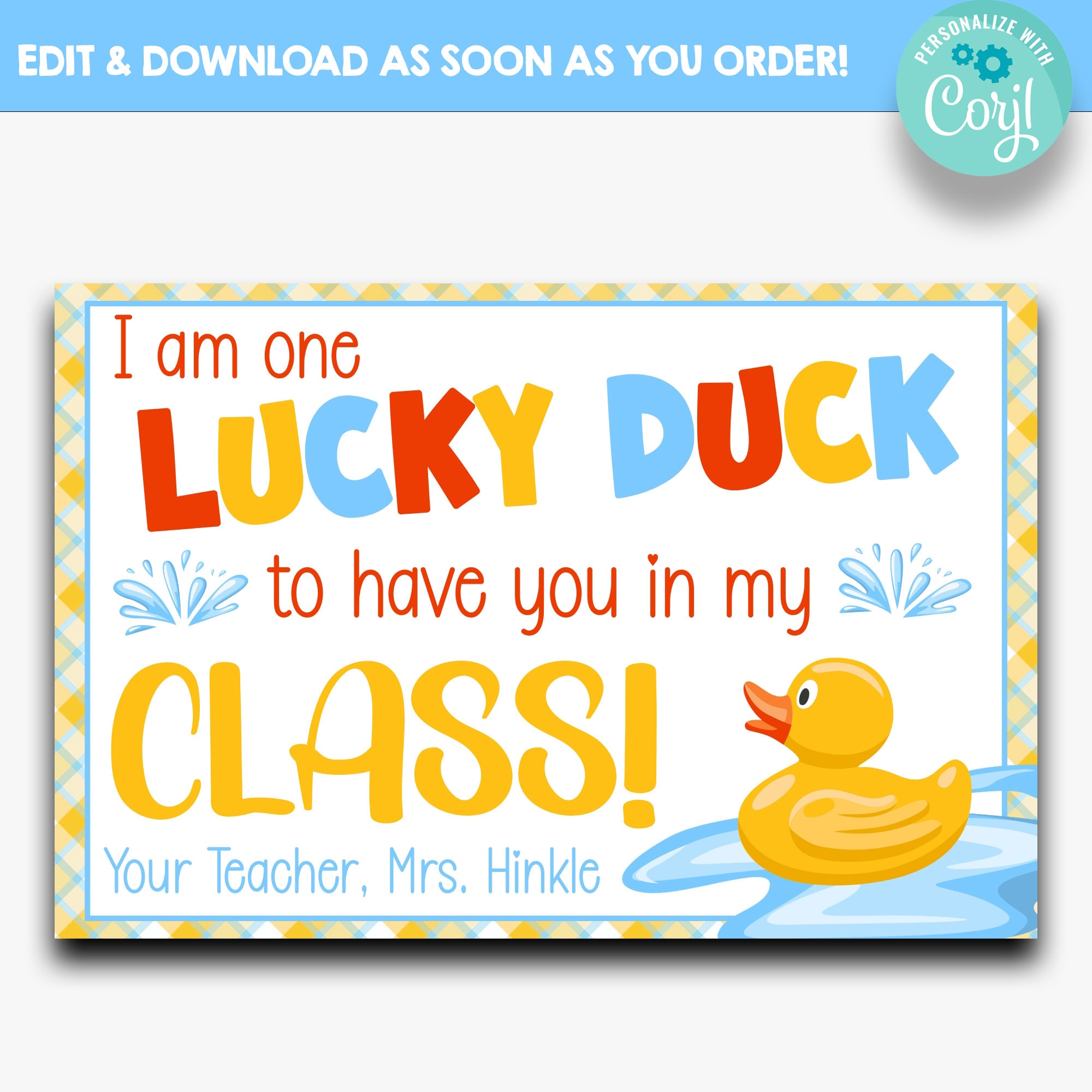 EDITABLE I Am One Lucky Duck to Have You in My Class Postcard - Etsy
