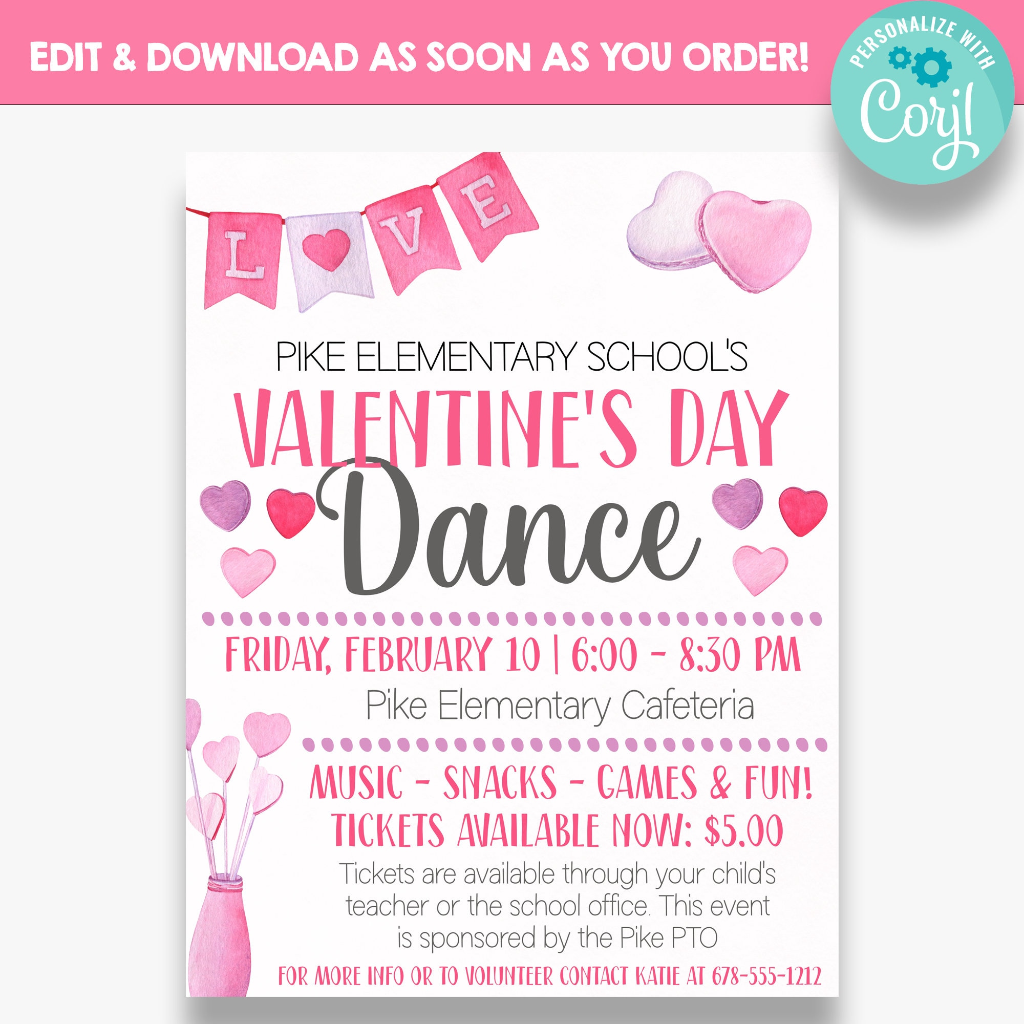 EDITABLE Valentine's Dance Flyer School Dance Flyer - Etsy