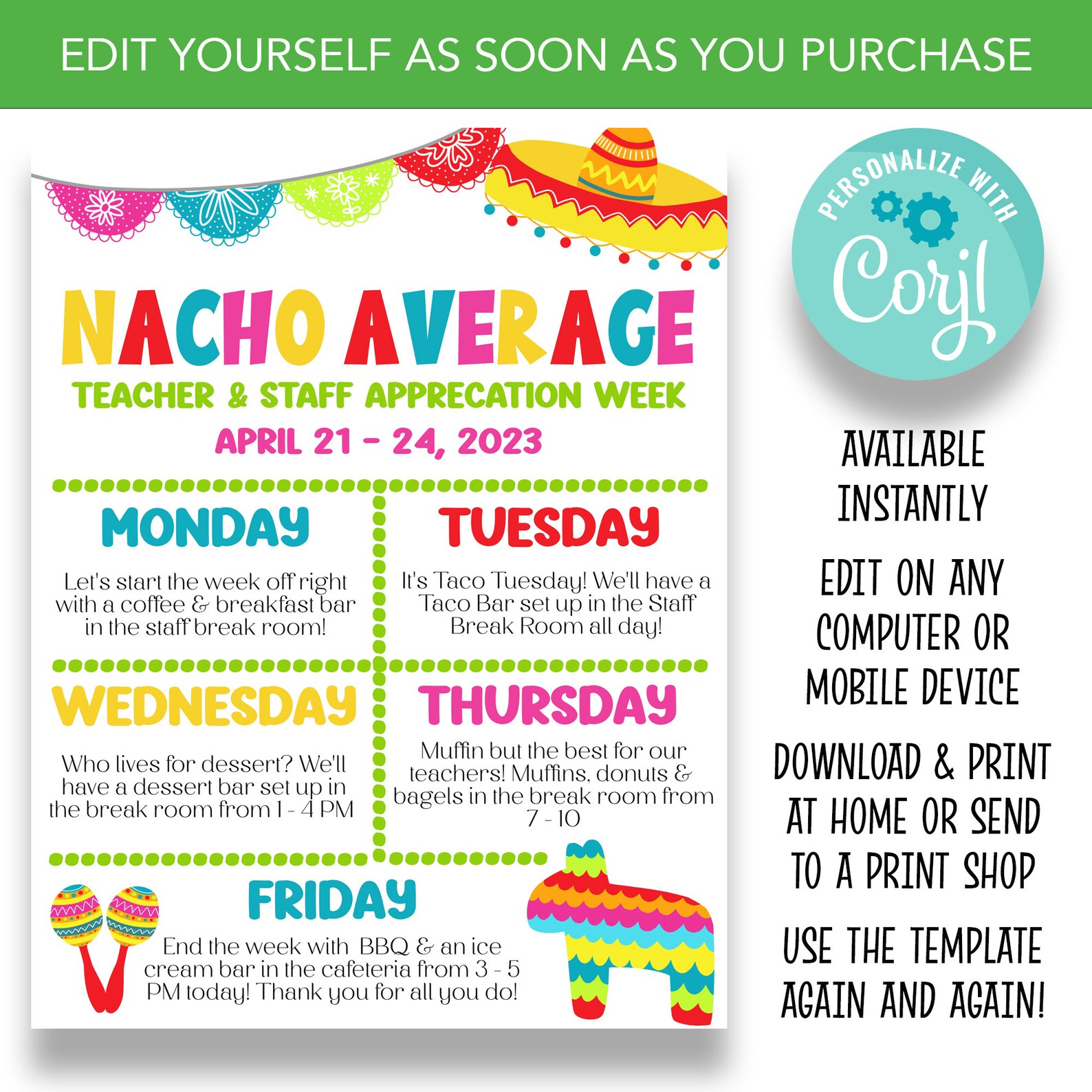 EDITABLE Nacho Themed Teacher Appreciation Week Itinerary - Etsy