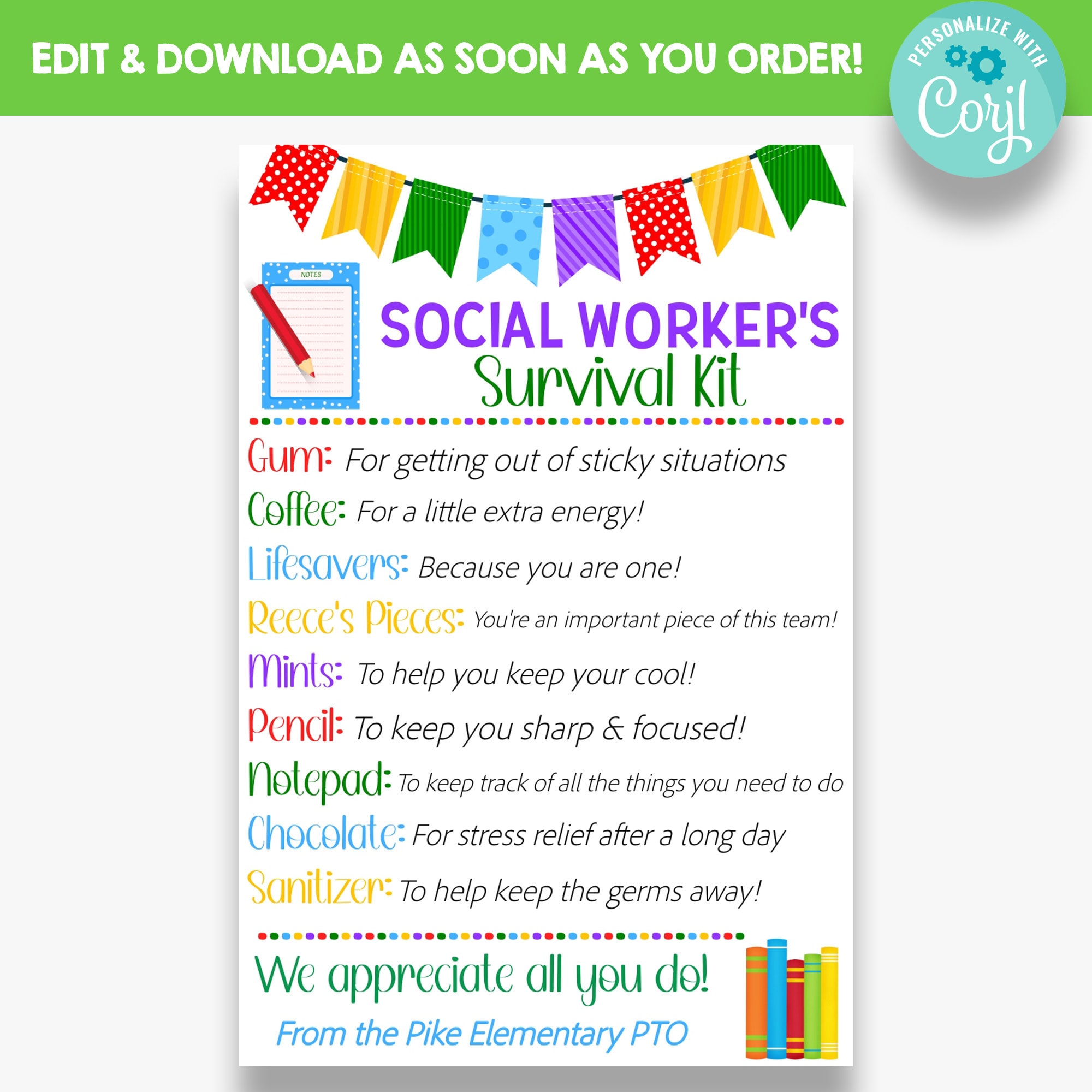 EDITABLE Social Workers Survival Kit Tag | Back to School Social Worker ...