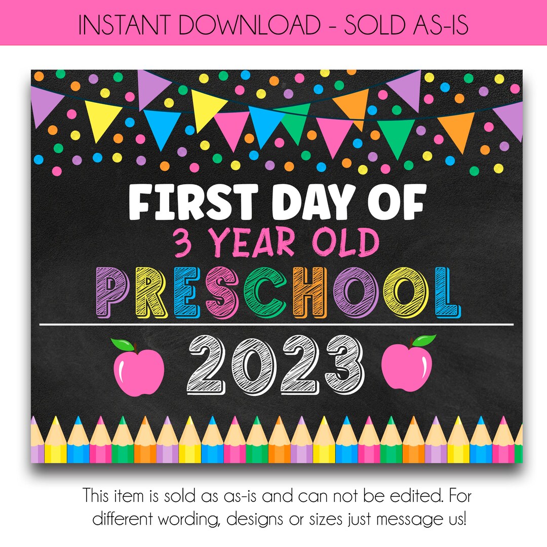 First Day of 3 Year Old Preschool 2023 Sign Printable Pastel - Etsy UK