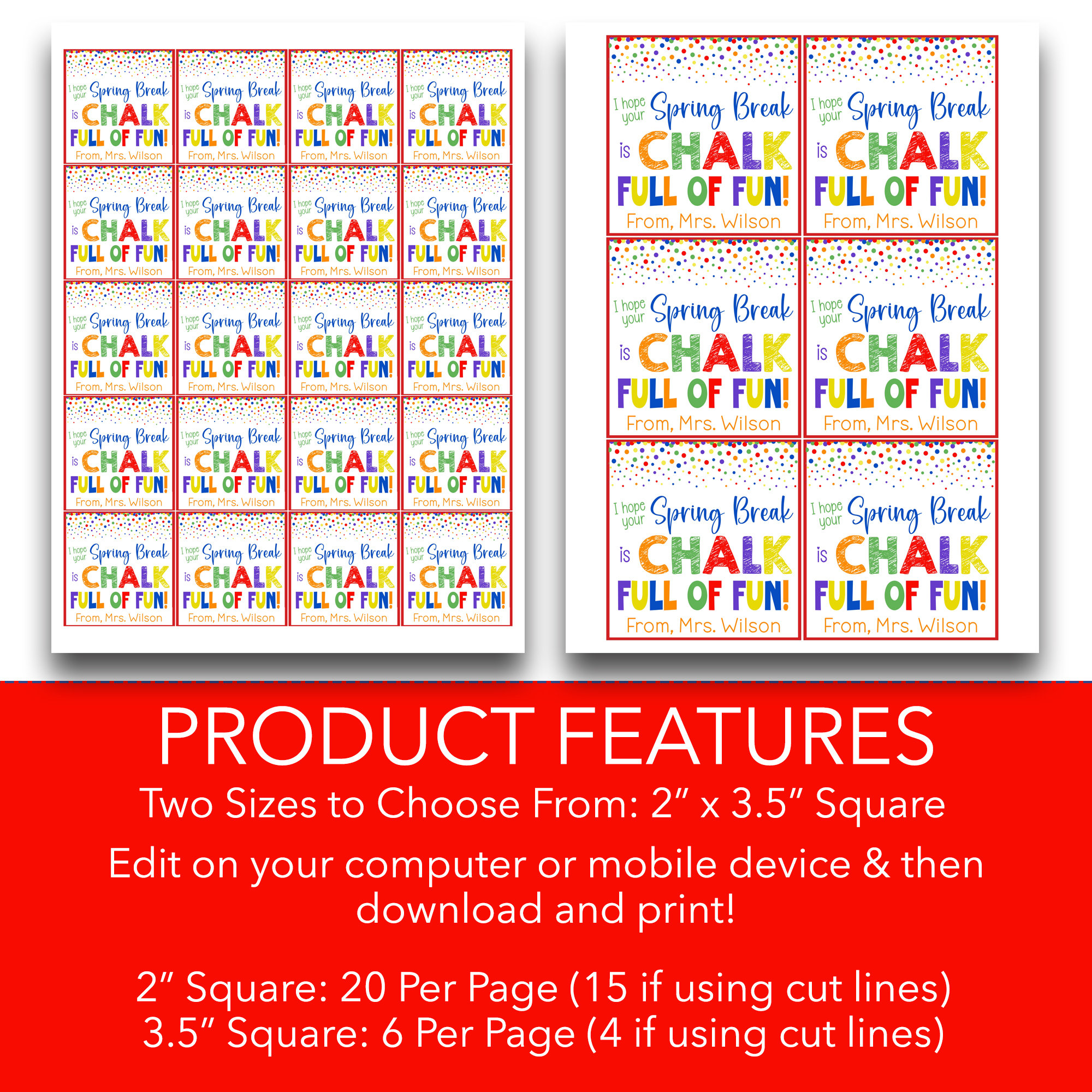EDITABLE I Hope Your Spring Break is Chalk Full of Fun Square Treat Bag ...