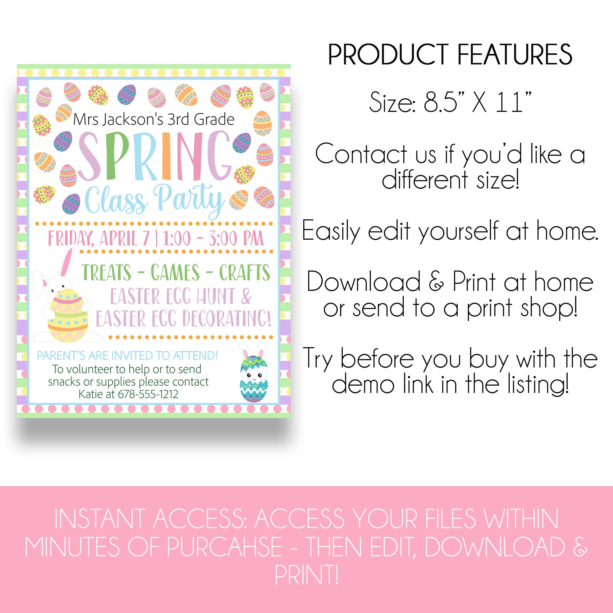 EDITABLE Spring Class Party Flyer | School Spring Party Template ...