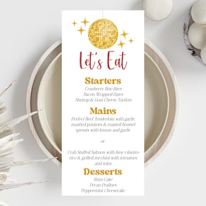 EDITABLE Gold Disco Ball Menu | Retro Disco Party Menu | Disco Party ...