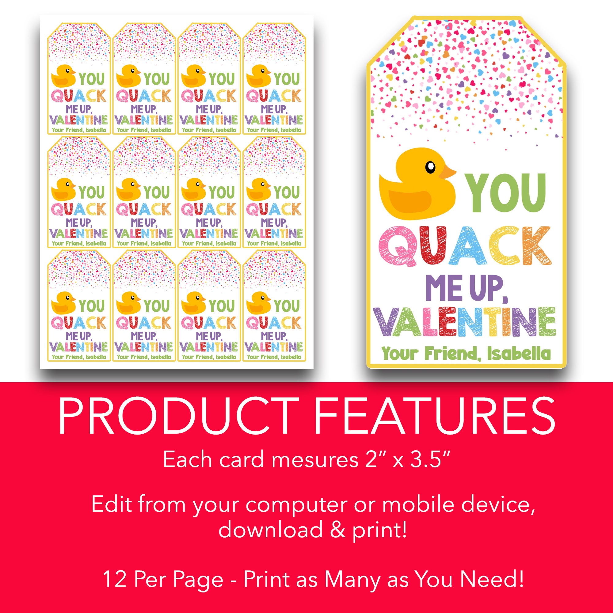 EDITABLE You Quack Me up Valentine's Day Treat Bag Tags | Rubber Duck ...