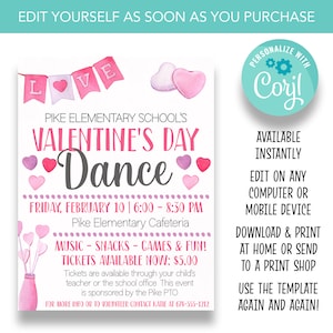 EDITABLE Valentine's Dance Flyer | School Dance Flyer | Valentine's Day ...