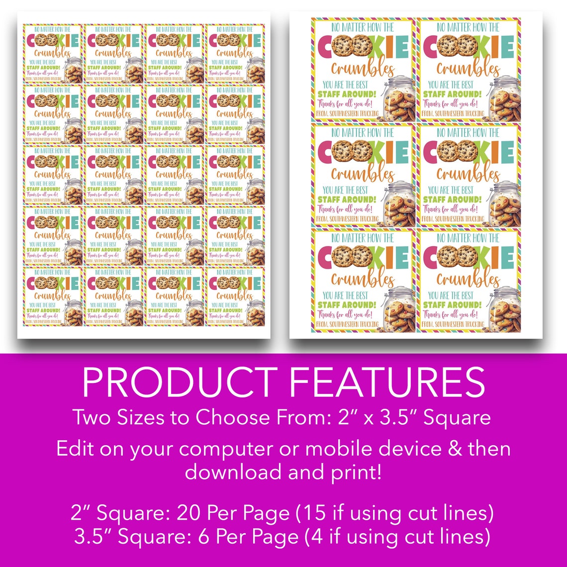 EDITABLE Cookie Appreciation Gift Tag | No Matter How the Cookie ...