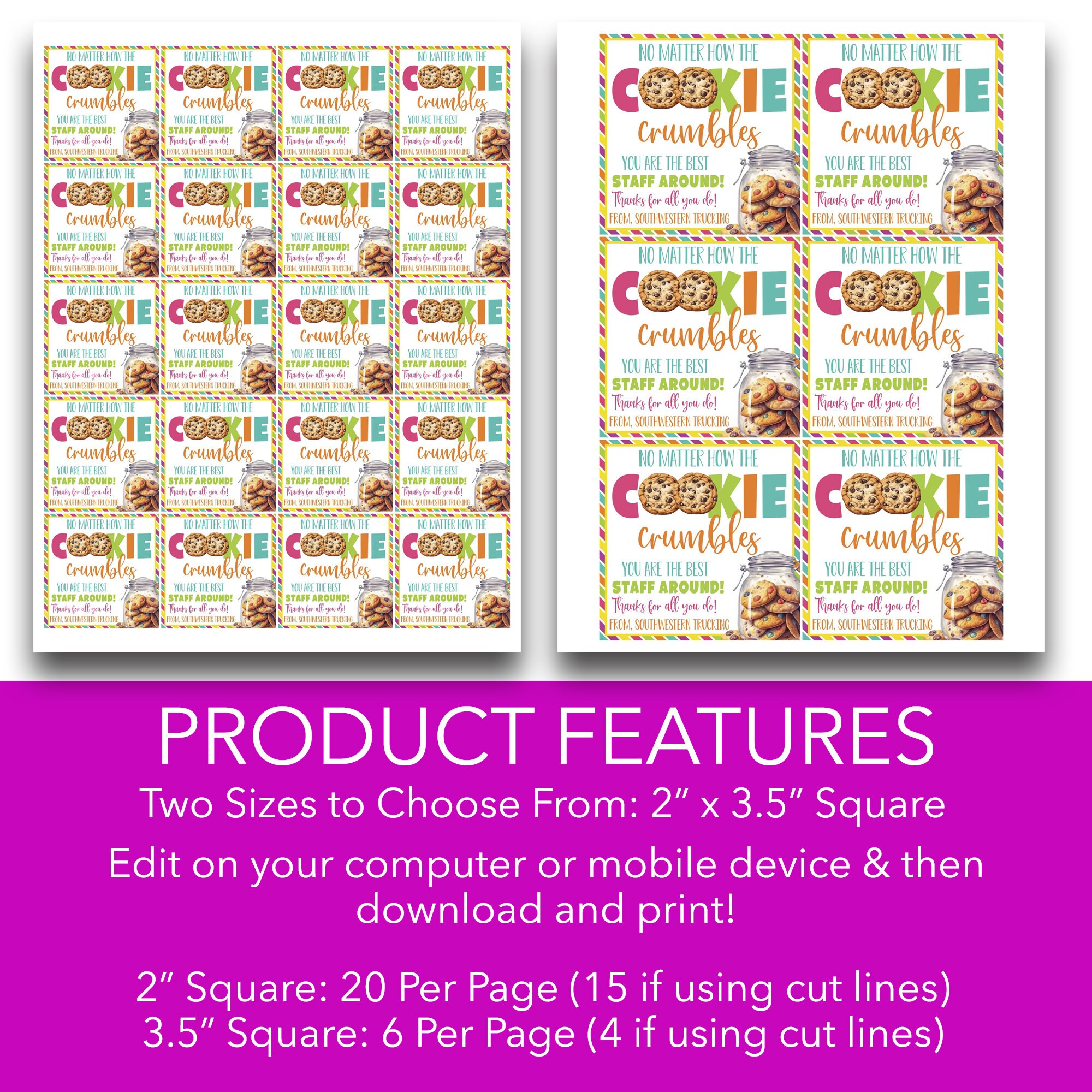 EDITABLE Cookie Appreciation Gift Tag | No Matter How the Cookie ...