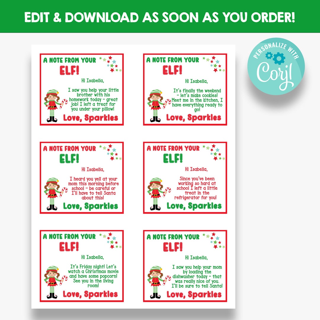 EDITABLE Girl Elf Notes | A Note From Your Elf Christmas Printables ...