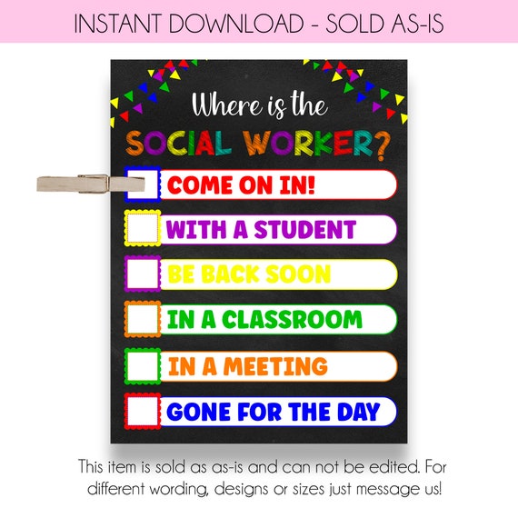 INSTANT DOWNLOAD Where's the Social Worker Door Sign - Etsy