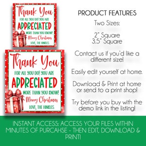 EDITABLE You Are Appreciated More Than You Know Christmas Gift Tags ...