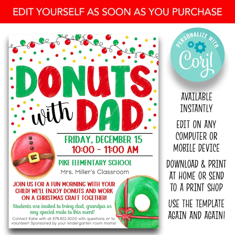EDITABLE Christmas Themed Donuts With Dad Flyer | Donuts With Dad ...
