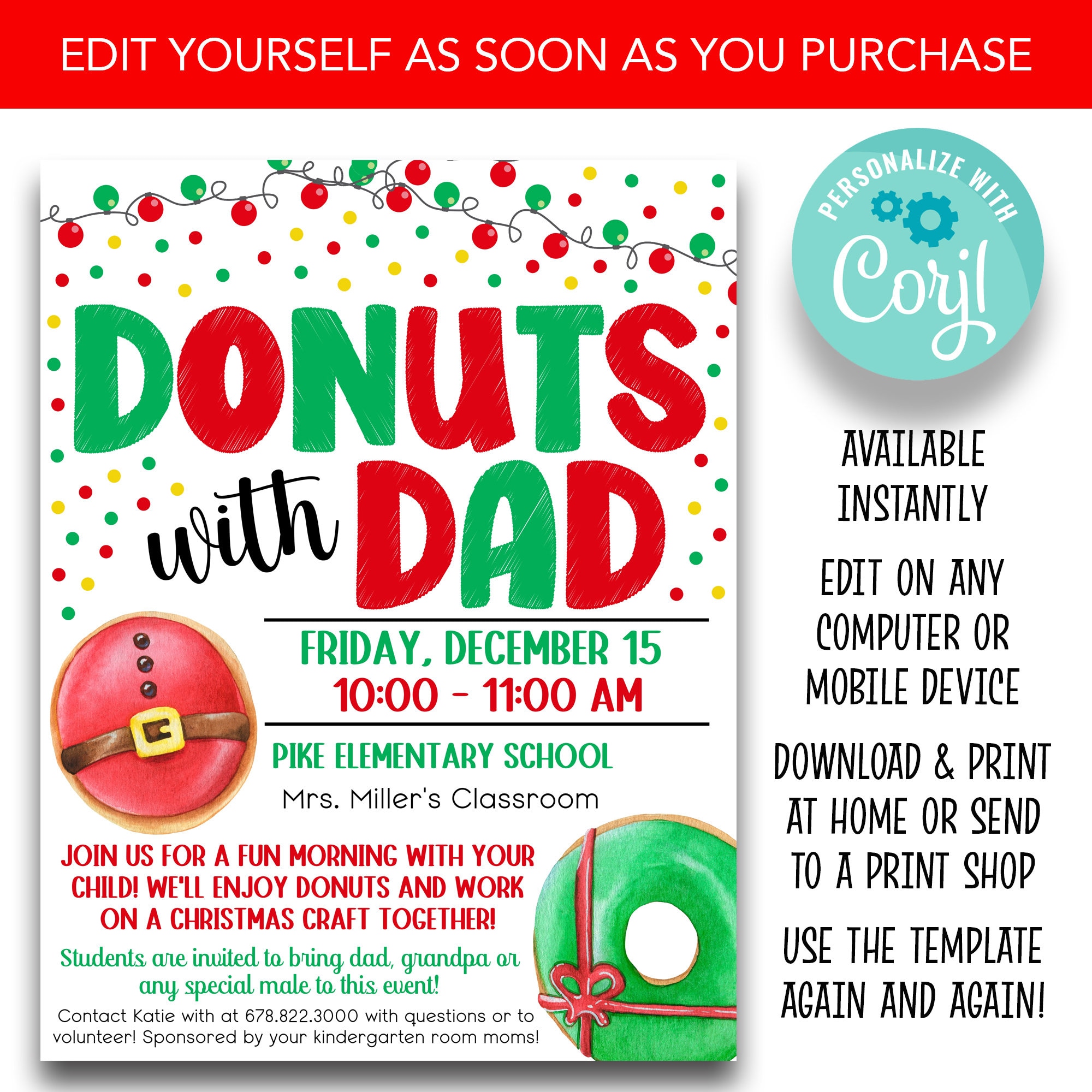EDITABLE Christmas Themed Donuts With Dad Flyer | Donuts With Dad ...