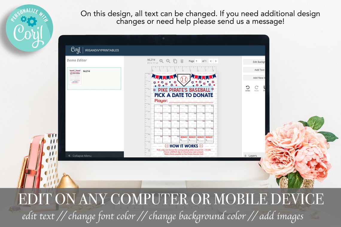 EDITABLE Pick a Date to Donate Printable Baseball Team - Etsy