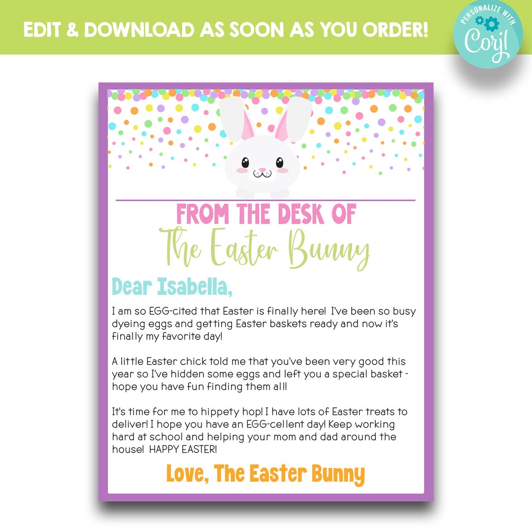 EDITABLE From the Desk of the Easter Bunny Letter Printable Kid's ...