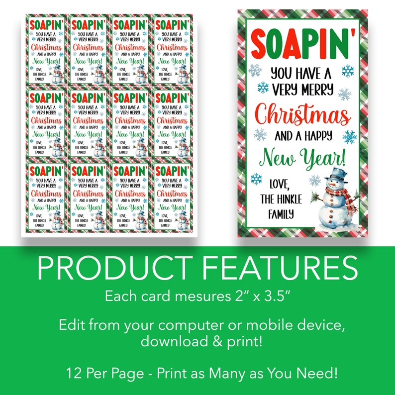 EDITABLE Soapin' You a Merry Christmas Rectangle Gift Tag | Soap Gift ...