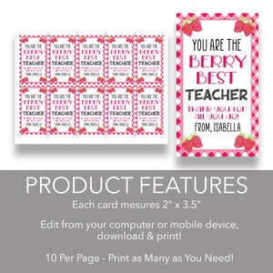 EDITABLE Berry Best Teacher Thank You Tags | Strawberry Themed Teacher ...