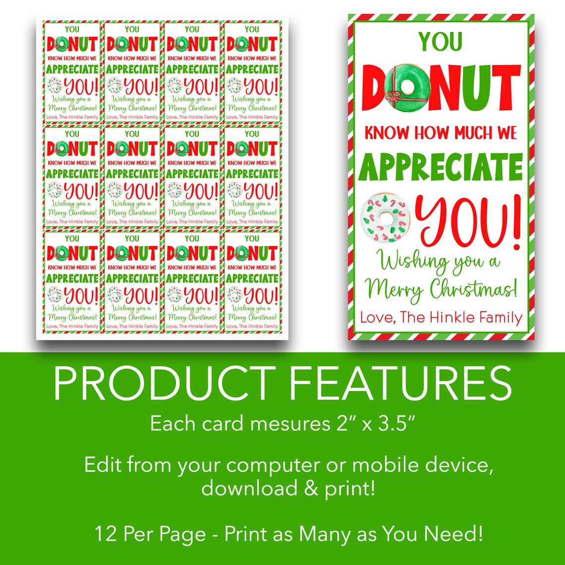 EDITABLE Christmas Donut Gift Tags | Donut Know How Much We Appreciate ...