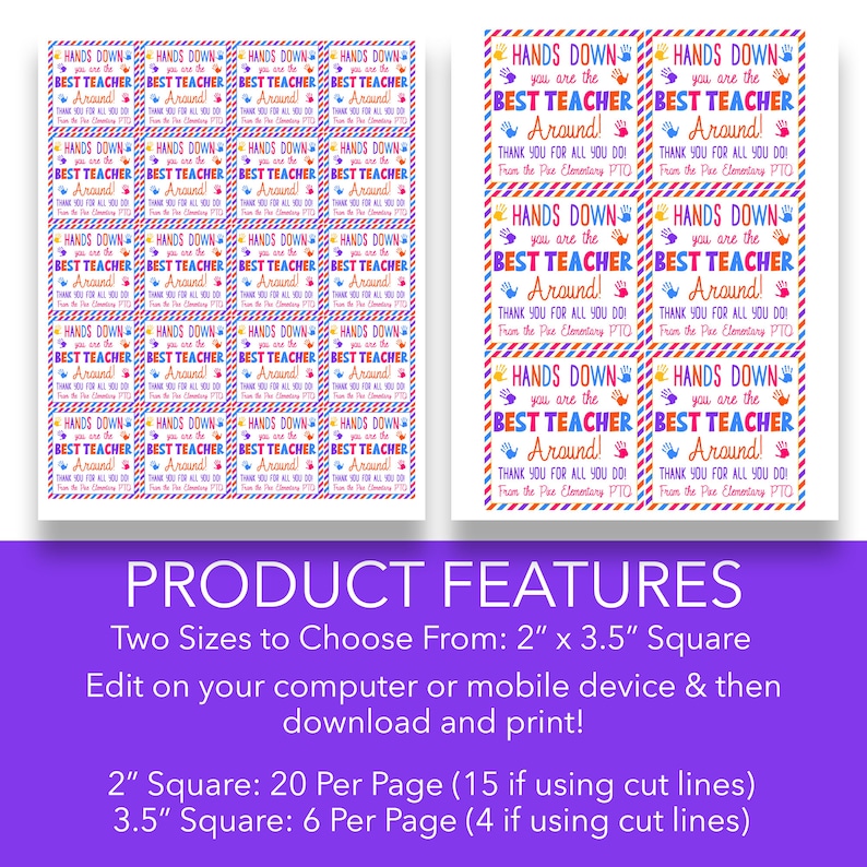 EDITABLE Hands Down You Are the Best Teacher Around Gift Tags - Etsy