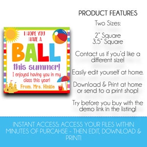 EDITABLE I Hope You Have a Ball This Summer Treat Tags for Kids | Beach ...