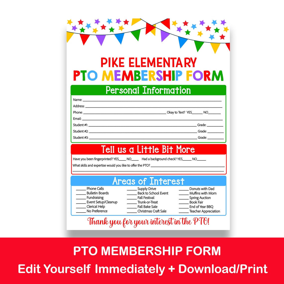 Editable PTO Membership Form Printable PTA Sign-up Sheet - Etsy