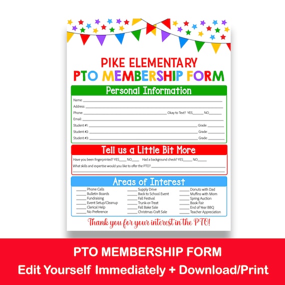 Editable PTO Membership Form Printable PTA Sign-up Sheet - Etsy