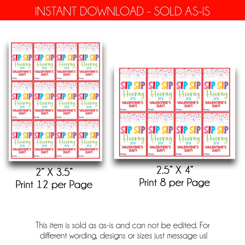 INSTANT DOWNLOAD | Sip Sip Hooray It's Valentine's Day | Juice Box ...