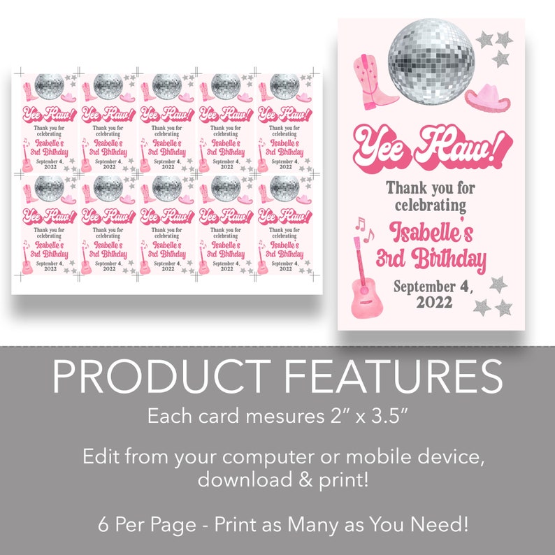 Editable Yee Haw Disco Cowgirl Birthday Favor Tags Pink - Etsy