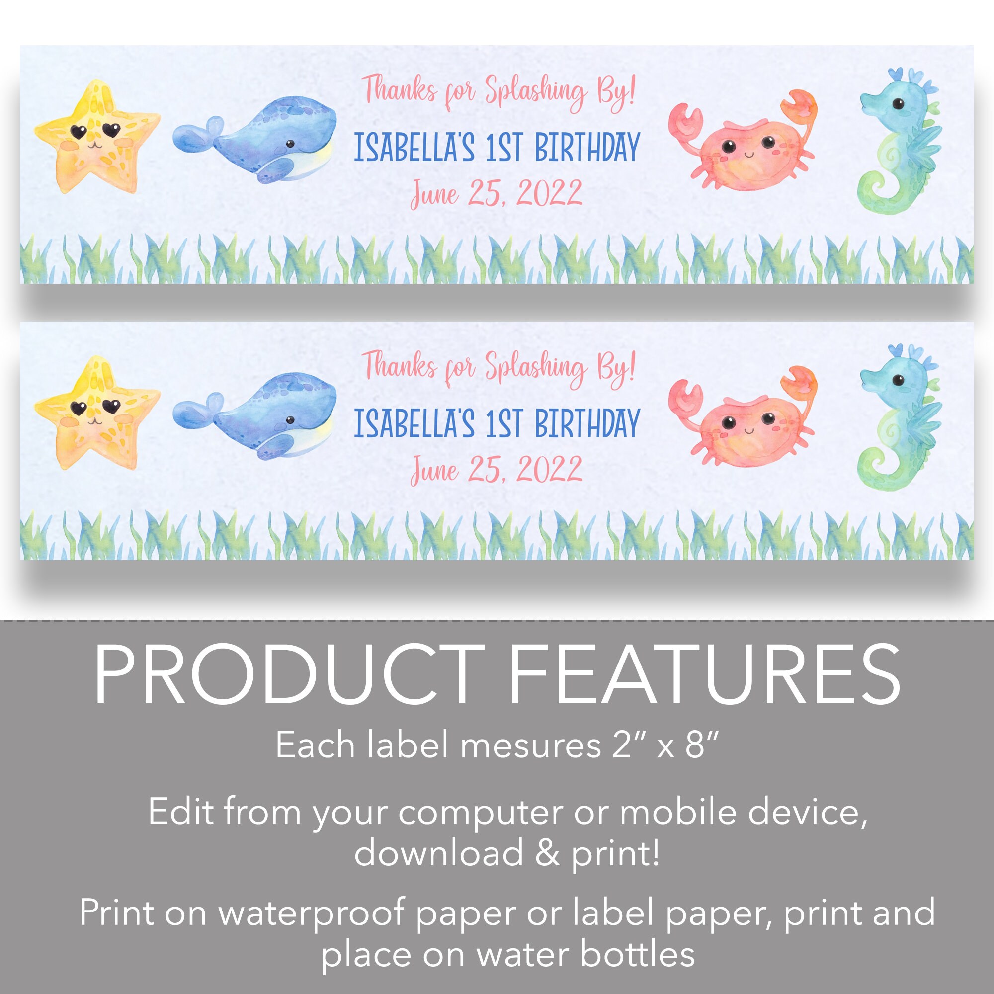 EDITABLE Under the Sea Birthday Water Bottle Labels | Thanks for ...