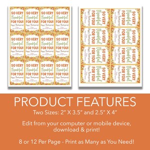 EDITABLE so Very Thankful for You Thanksgiving Appreciation Gift Tags ...
