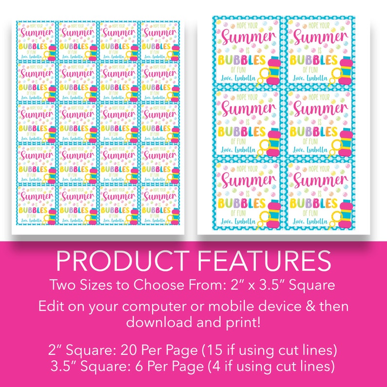 EDITABLE Hope Your Summer is Bubbles of Fun Kids Gift Tags - Etsy