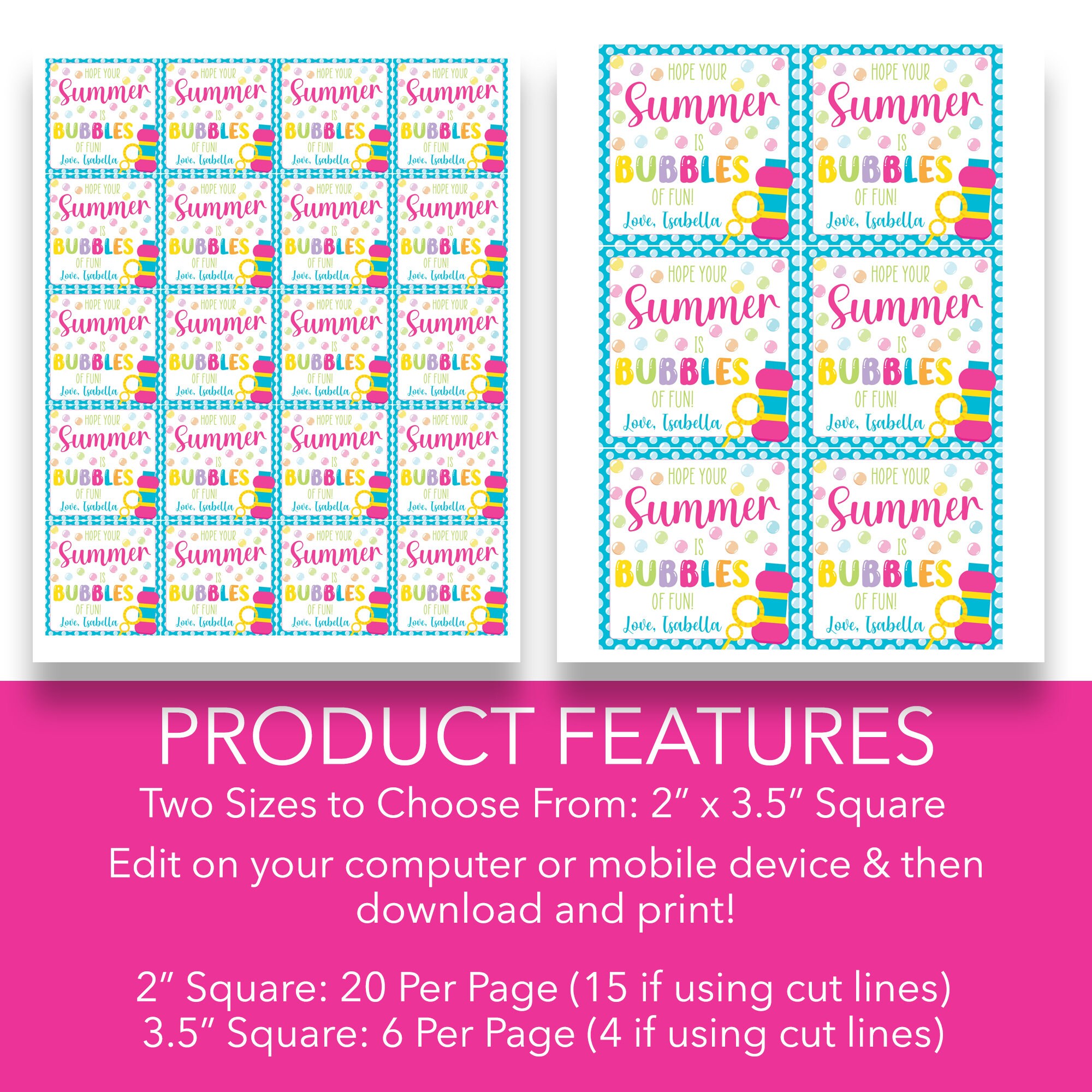 EDITABLE Hope Your Summer is Bubbles of Fun Kids Gift Tags - Etsy