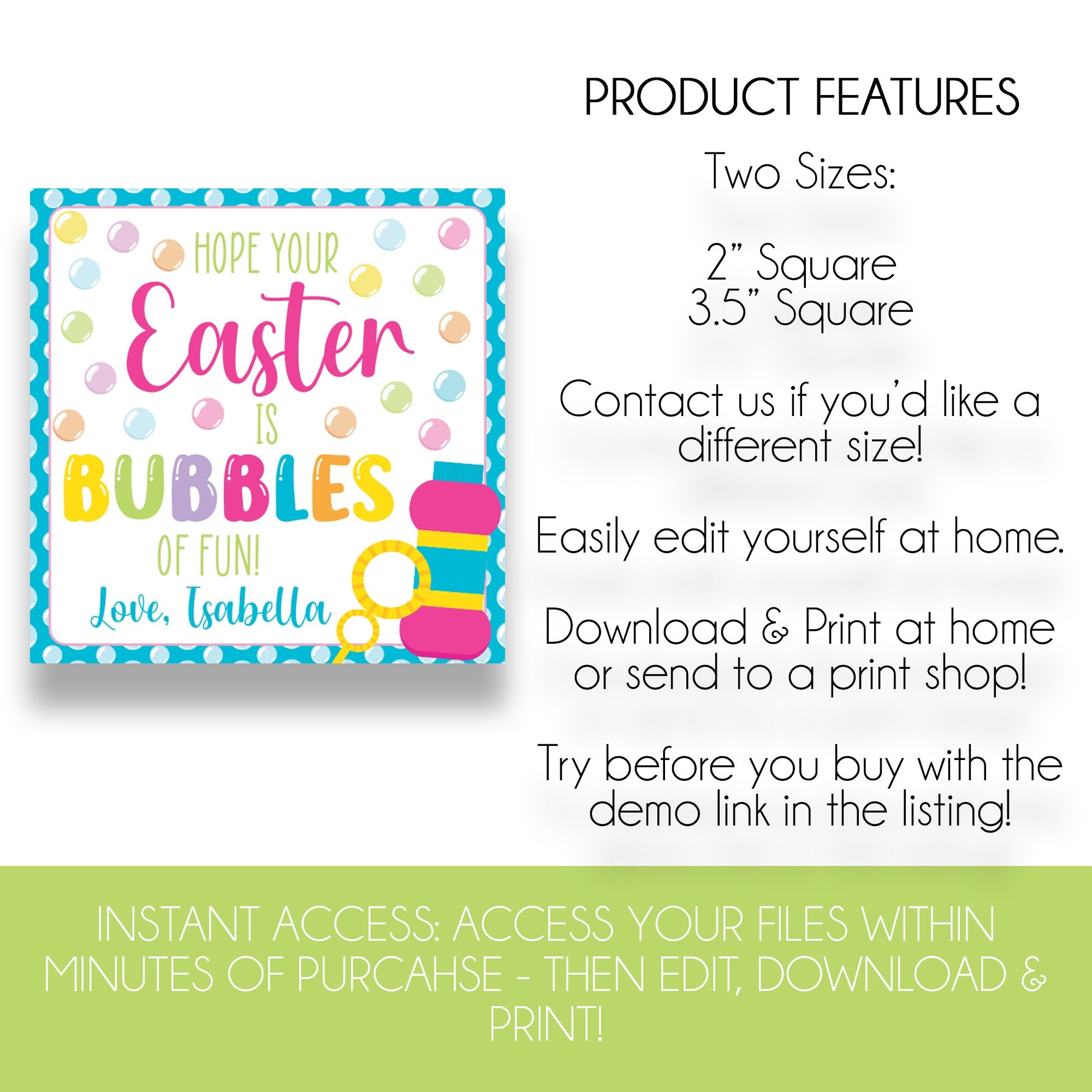 EDITABLE Hope Your Easter is Bubbles of Fun Square Gift Tags ...