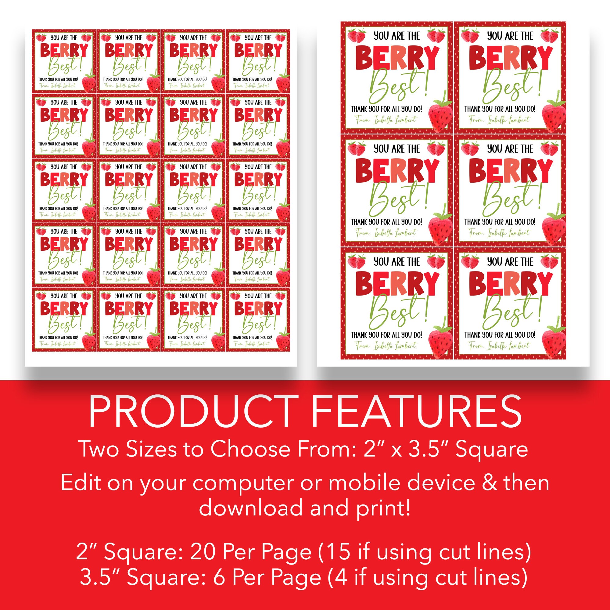 EDITABLE You Are the Berry Best Square Gift Tag | Strawberry Themed ...