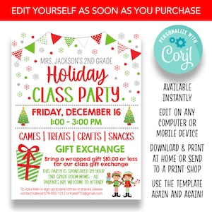 EDITABLE Class Holiday Party Flyer | School Holiday Party Template ...