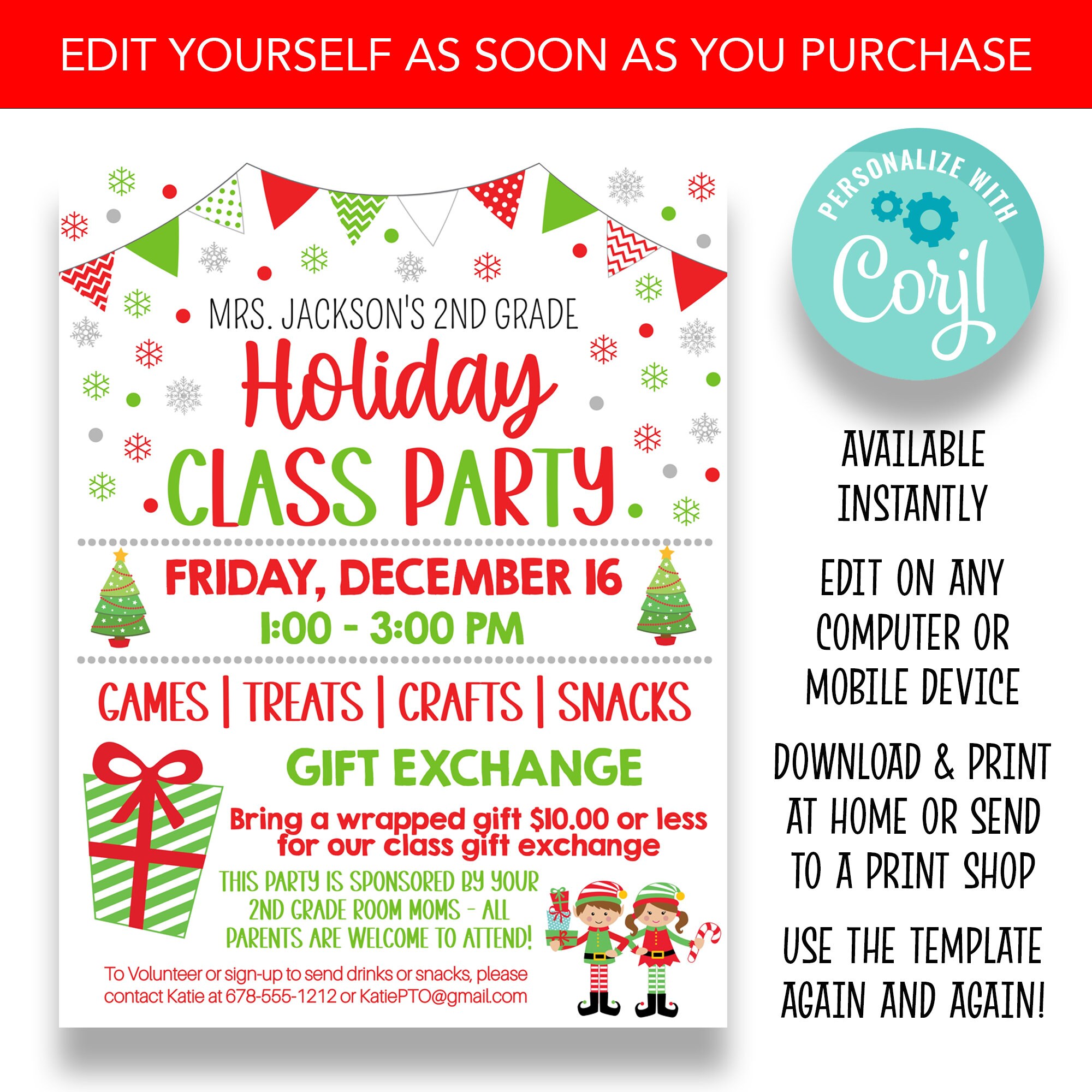 EDITABLE Class Holiday Party Flyer | School Holiday Party Template ...