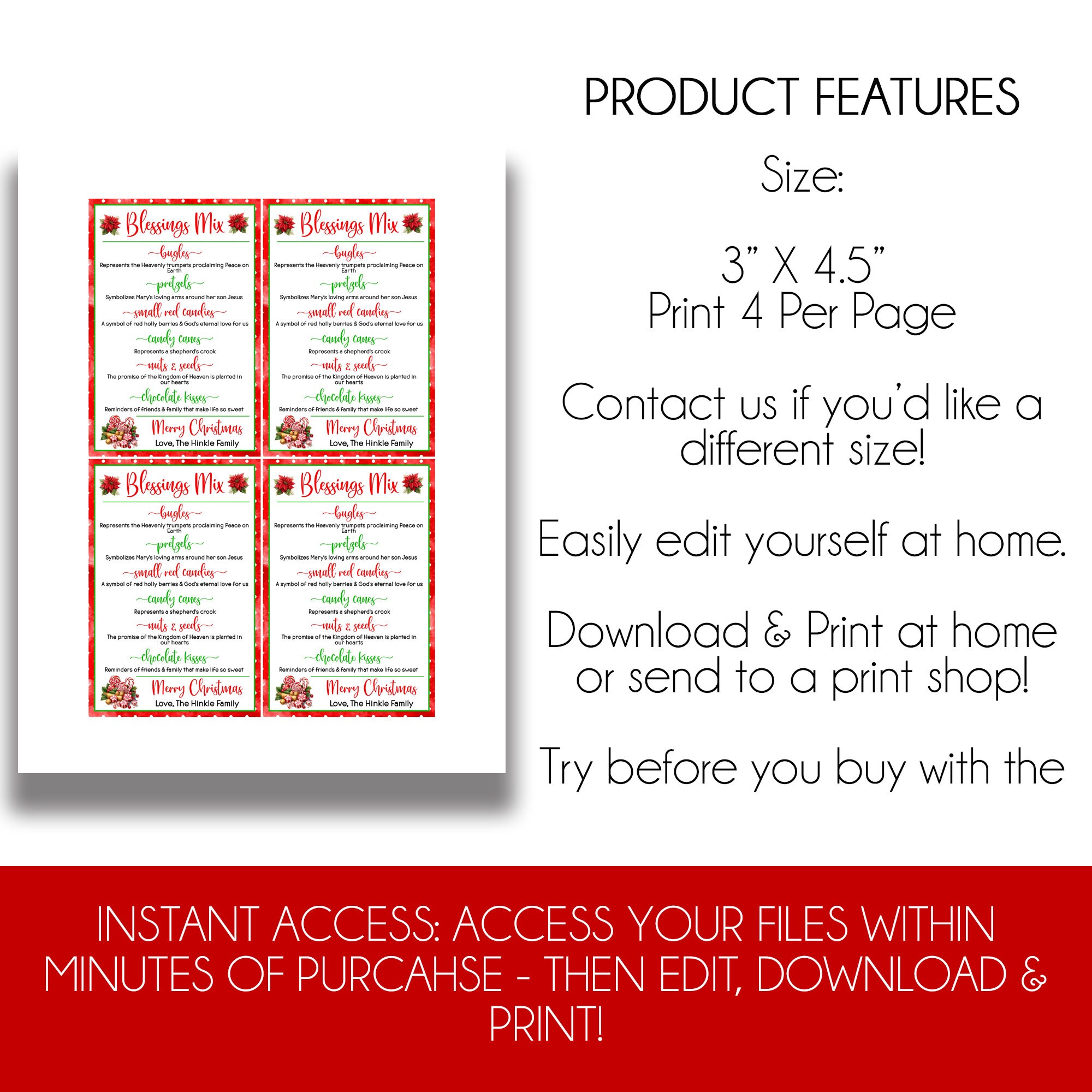 EDITABLE Christmas Blessings Mix Treat Bag Tag | Christmas Appreciation ...