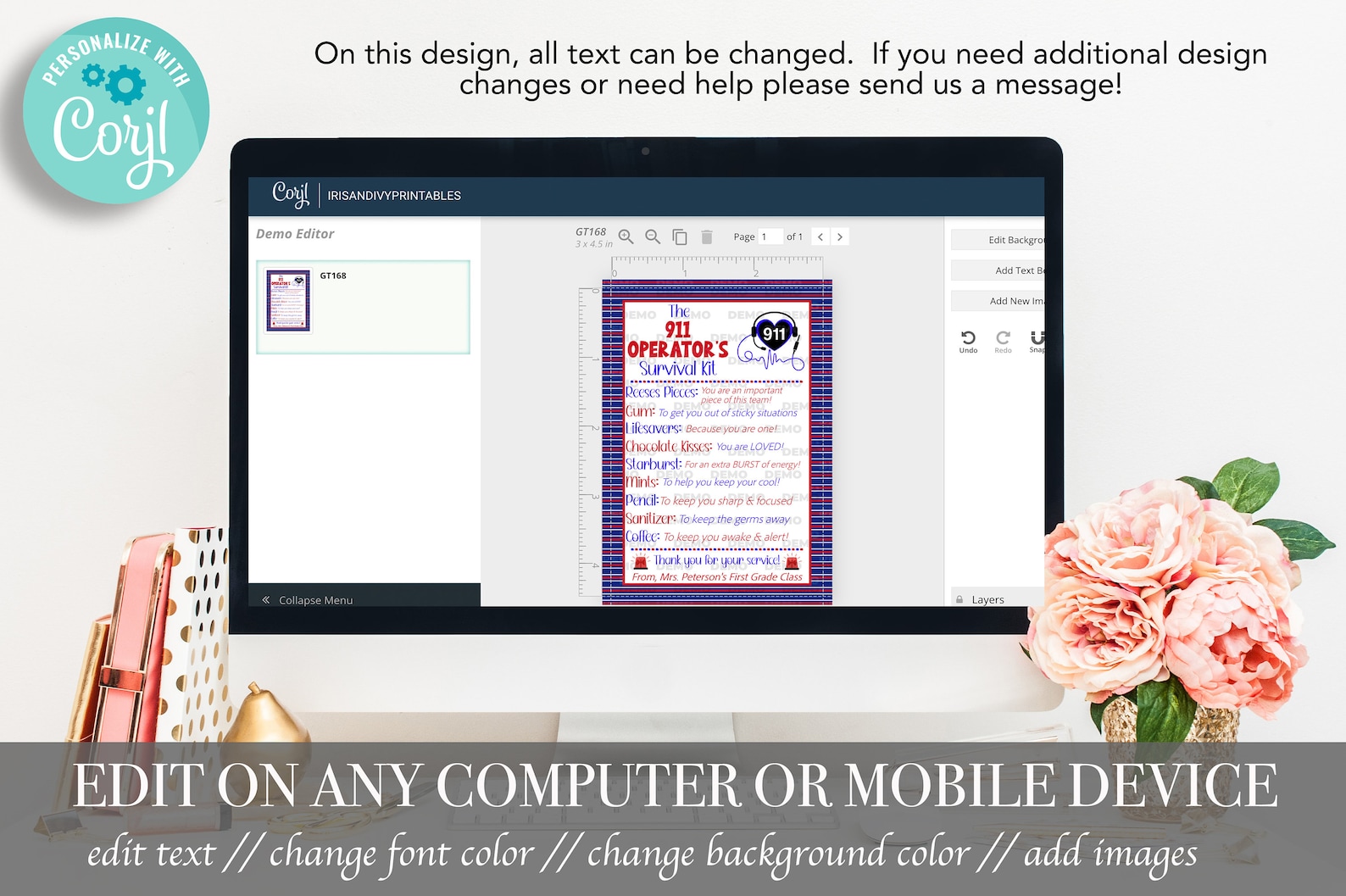 EDITABLE 911 Dispatcher's Survival Kit Tag | 911 Operator Thank You ...