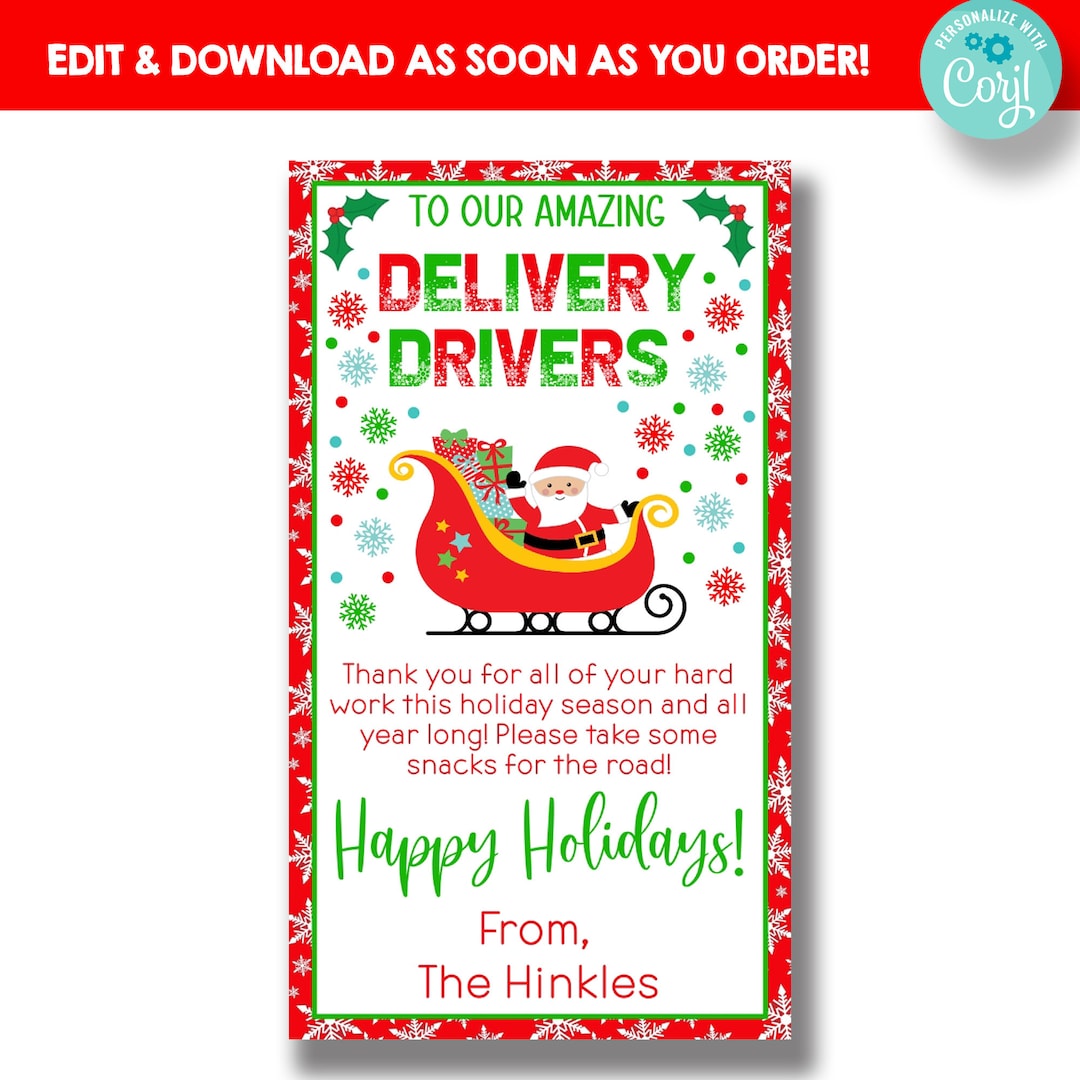 EDITABLE Delivery Driver Christmas Thank You Gift Tags | Holiday Mail ...