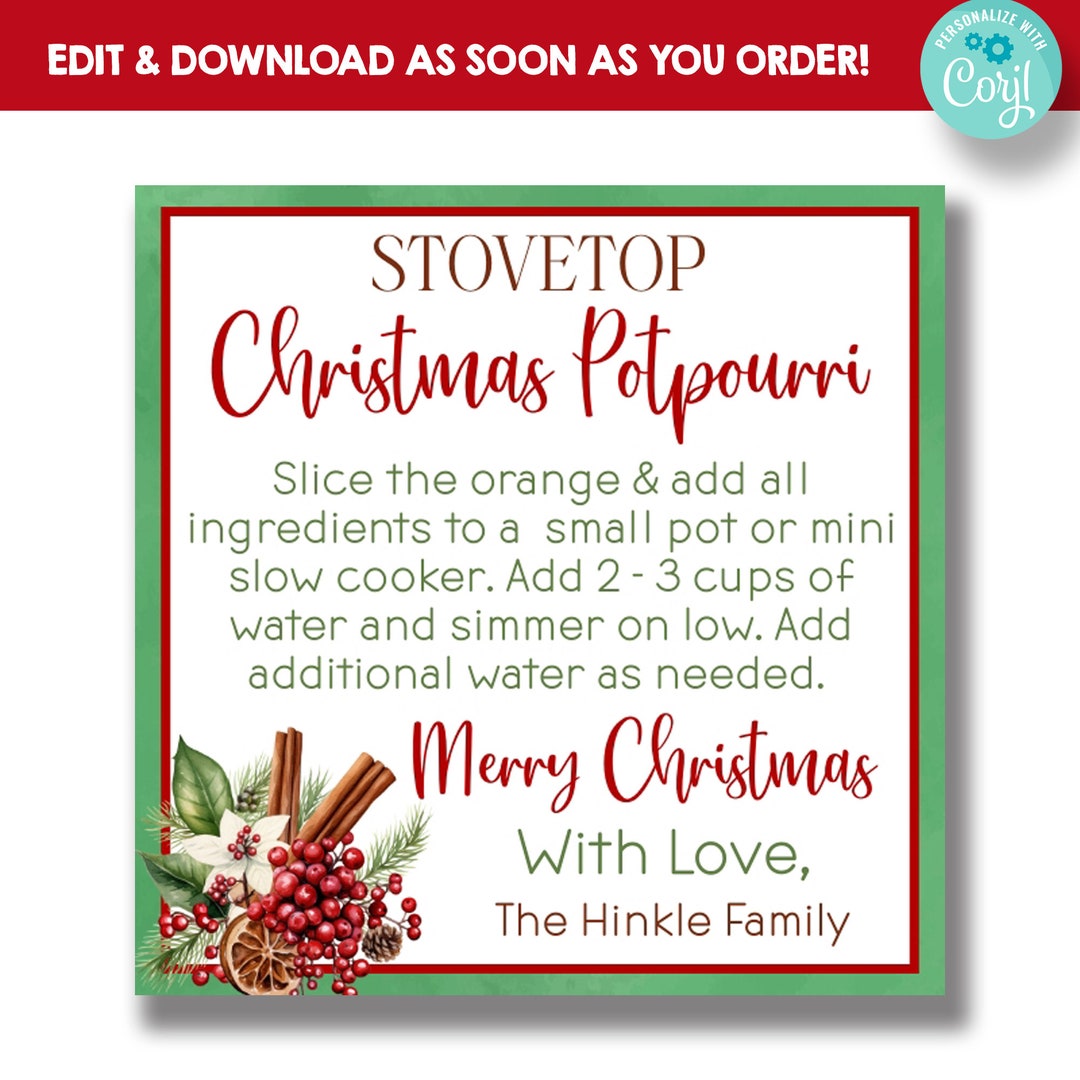 EDITABLE Christmas Potpourri Gift Tag | Potpourri Gift Label | Homemade ...