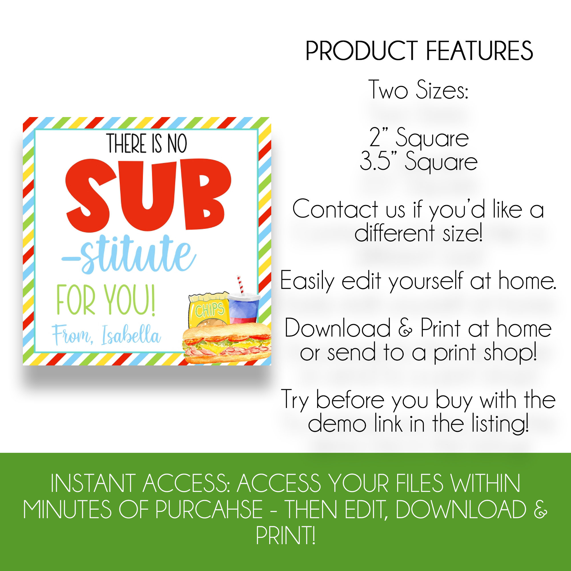 EDITABLE There is No Sub-stitute for You Teacher Appreciation Gift Tag ...