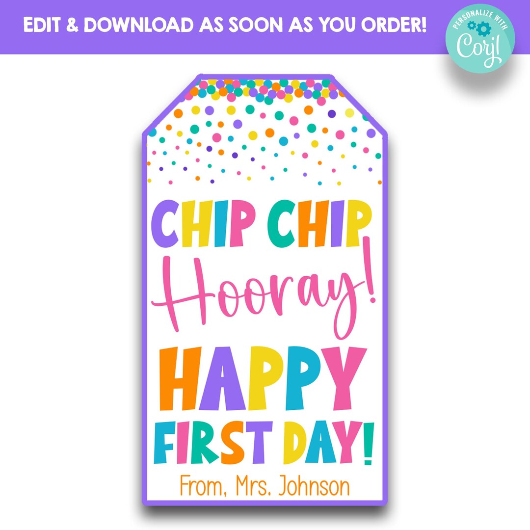 EDITABLE Pastel Dip Dip Hooray Happy First Day Back to School Treat Bag ...