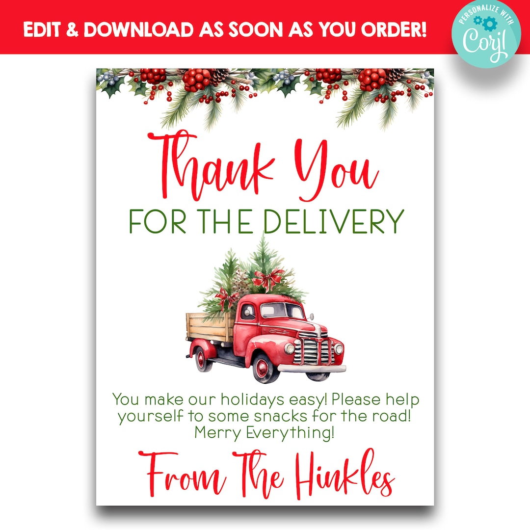 EDITABLE Christmas Delivery Driver Thank You Sign | Delivery Driver ...