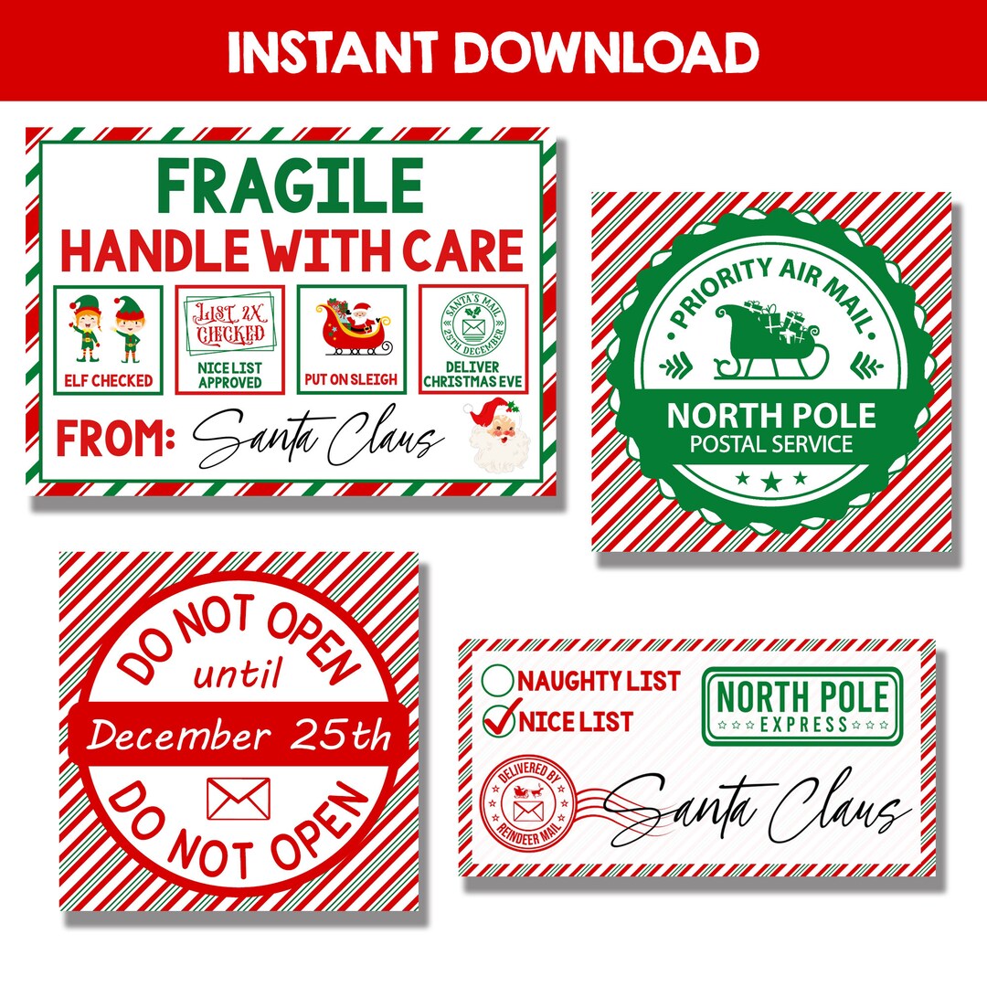 INSTANT DOWNLOAD | North Pole Christmas Shipping Labels | Santa Gift ...