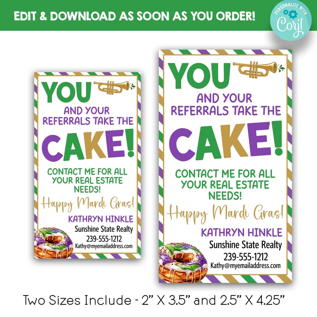 EDITABLE Mardi Gras Referral Marketing Tags | You & Your Referrals Take ...